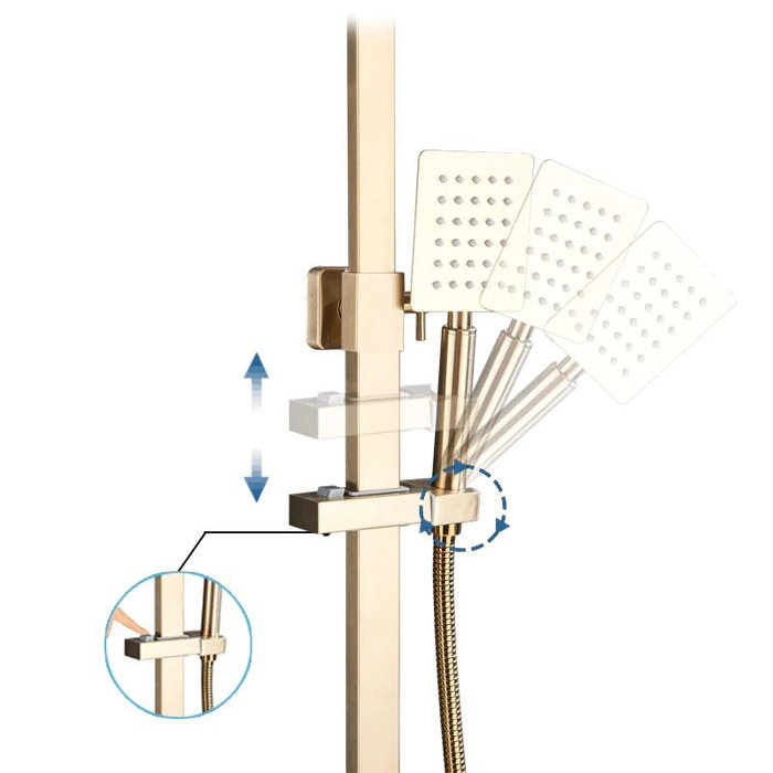 Juno Showers Juno New 8" Rainfall Brushed Gold Square Bathroom Shower Column | Wayfair